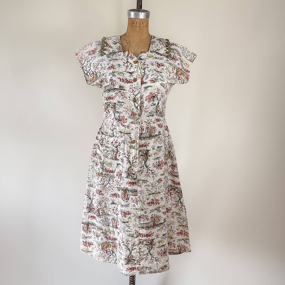 Vintage | Dresses | 4s Vintage Ladies Strolling Homemade Novelty Print ...